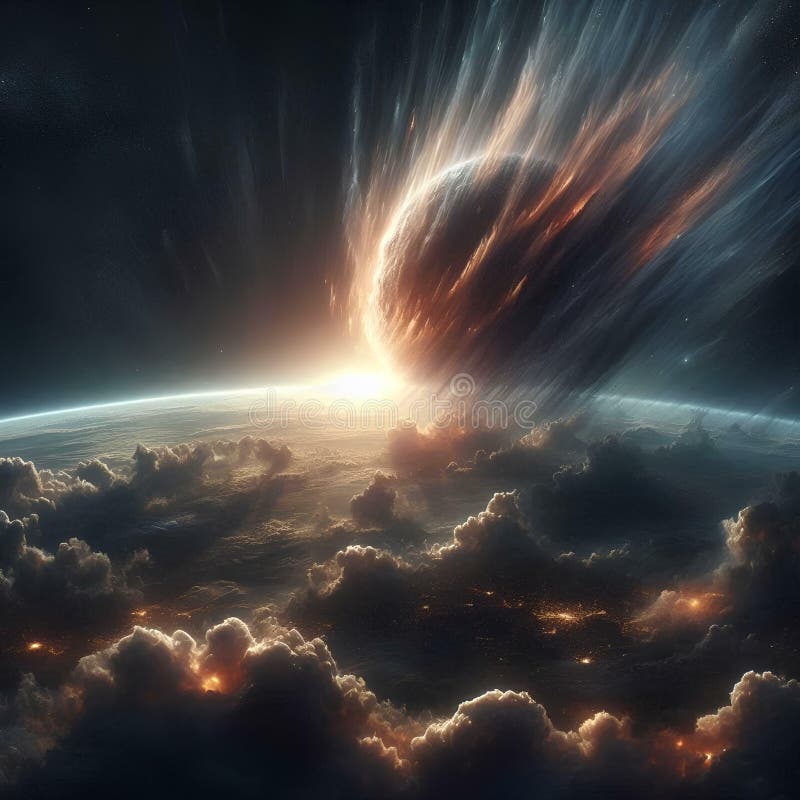 Image of a Comet Hitting the Planet Stock Illustration - Illustration ...