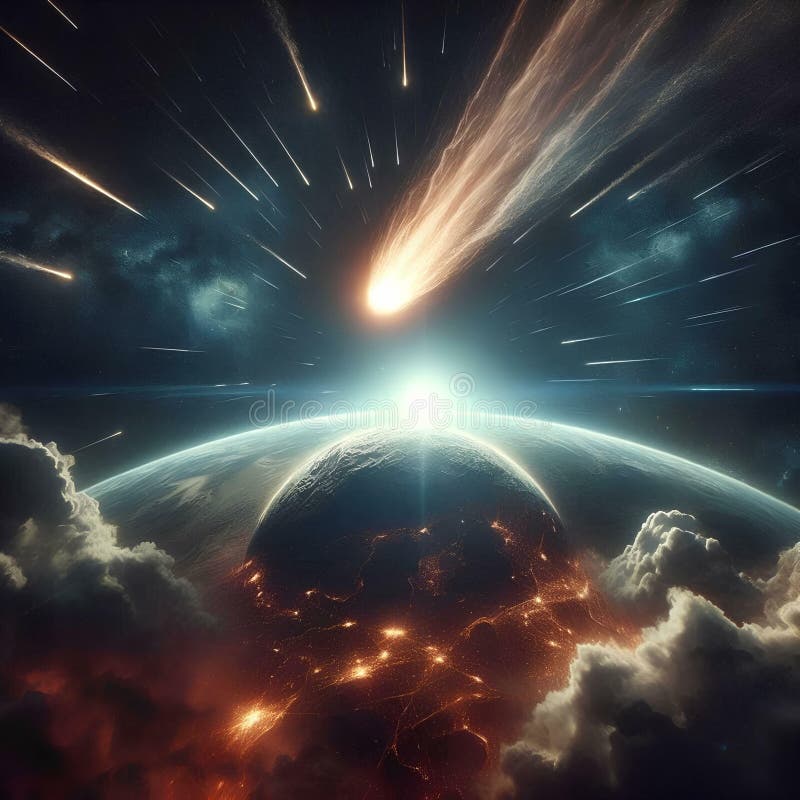 Image of a Comet Hitting the Planet Stock Illustration - Illustration ...