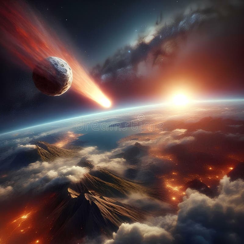 Image of a Comet Hitting the Planet Stock Illustration - Illustration ...