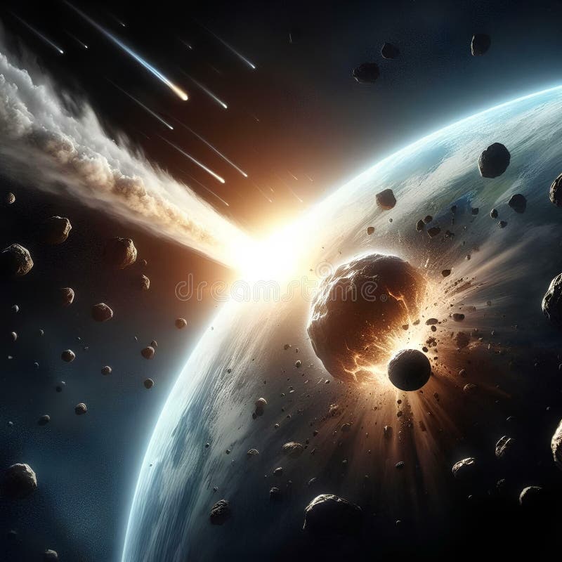 Image of a Comet Hitting the Planet Stock Illustration - Illustration ...