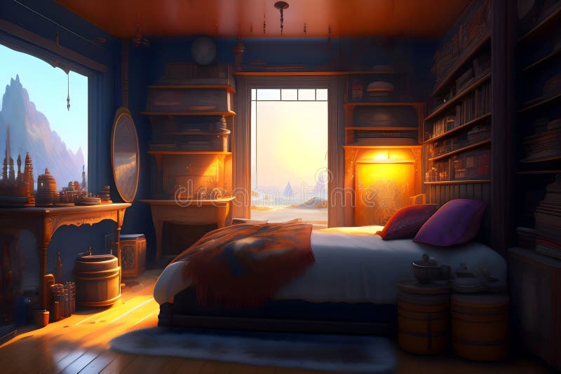 Image of Comfortable Furnished and Cozy Bedroom Scene. Stock Image ...