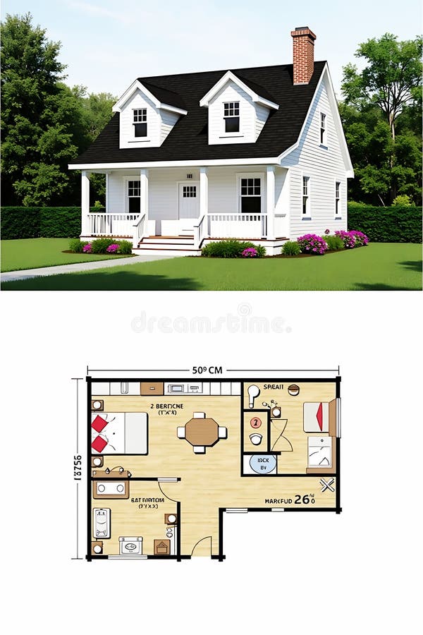 Cozy Small House Design with 3D Exterior and Floor Plan Layout Stock ...