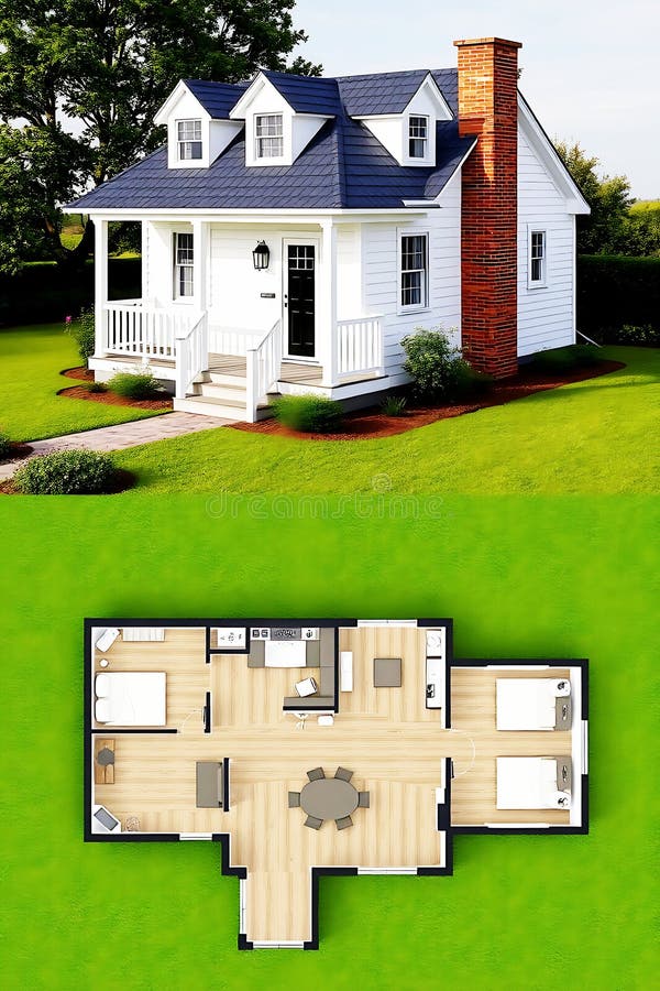 Cozy Small House Design with 3D Exterior and Floor Plan Layout Stock ...