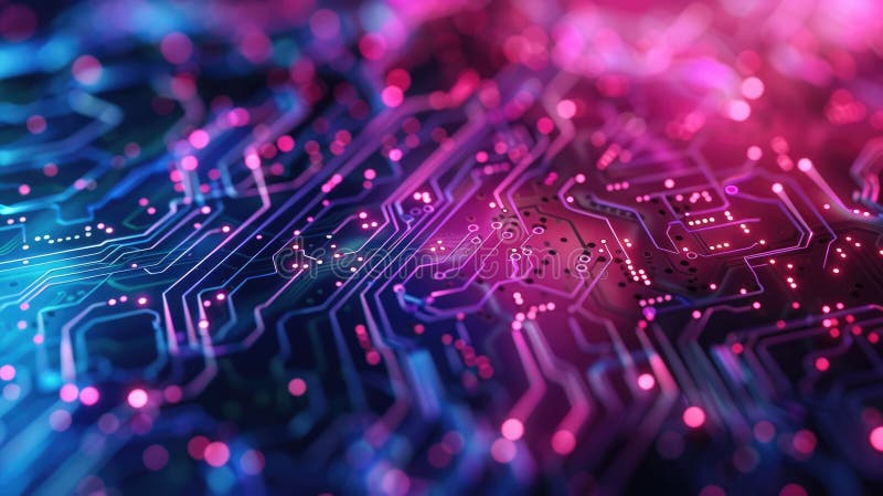 The Image is of a Computer Chip with a Glowing Purple and Blue Light ...