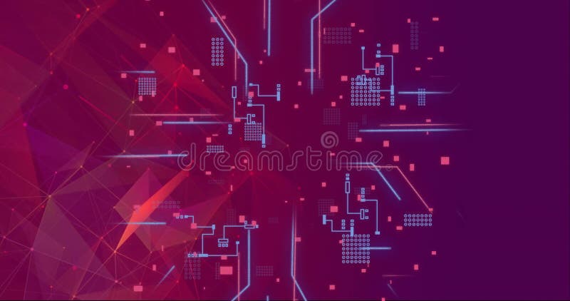 Image of Computer Circuit Board and Network of Connections on Purple ...