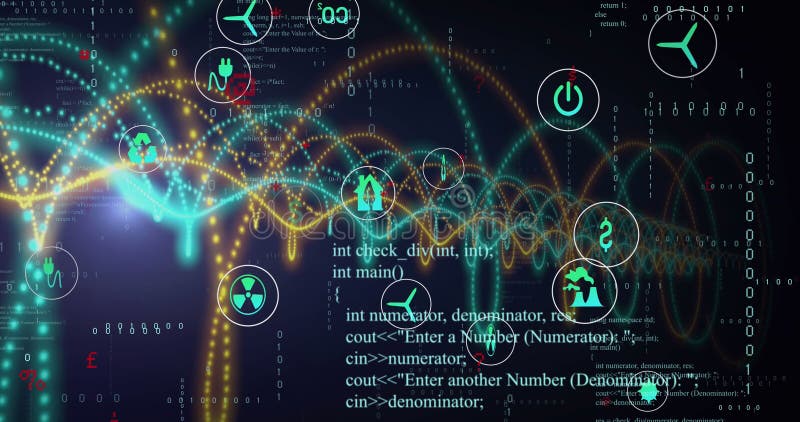 Image Of Computer Icons With Colorful Spiral Patterns And Programming Data Stock Image Image