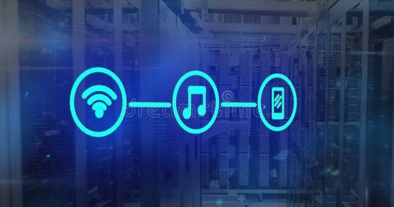 Image of Computer Icons and Connections Over Computer Servers Stock ...