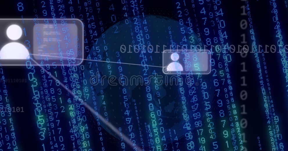 Image of Computer Language, Connected Icons, Binary Codes and Changing Numbers Over Globe Stock ...