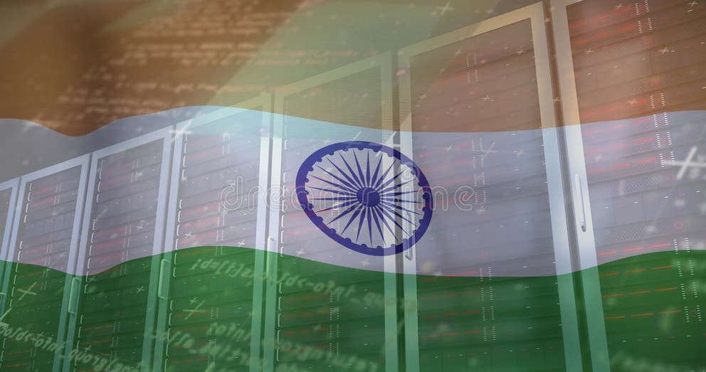 Image of Computer Language and Flag of India Over Data Server Racks ...