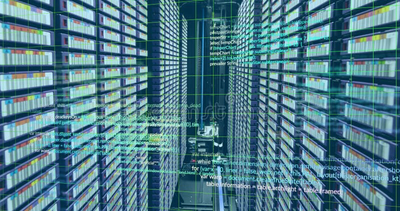 Image of Computer Language and Grid Over Data Server Racks Stock Illustration - Illustration of ...