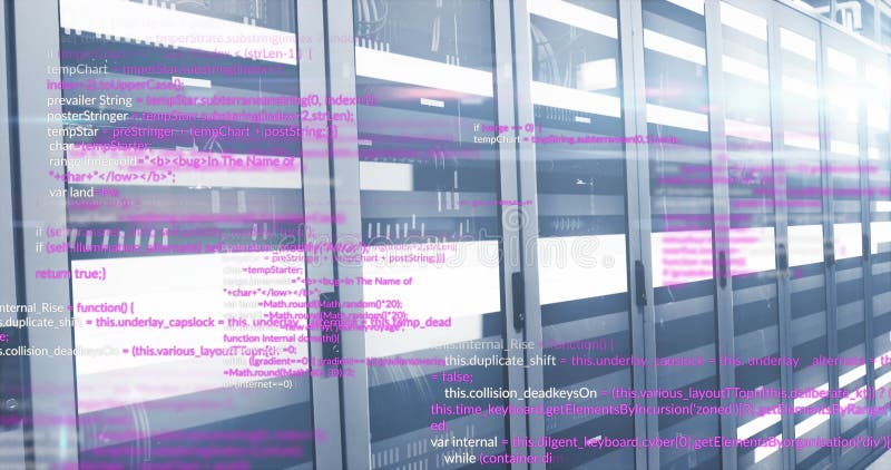 Image of Computer Language and Illuminated Light Moving on Data Server Racks Stock Illustration ...