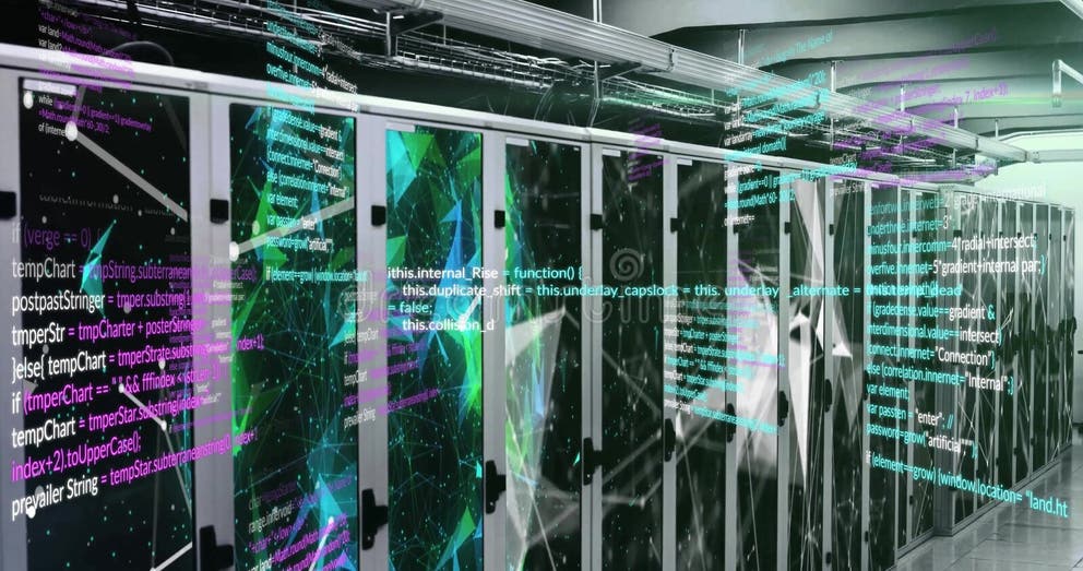 Image of Computer Language Over Globe and Connected Dots on Data Server Systems Stock ...