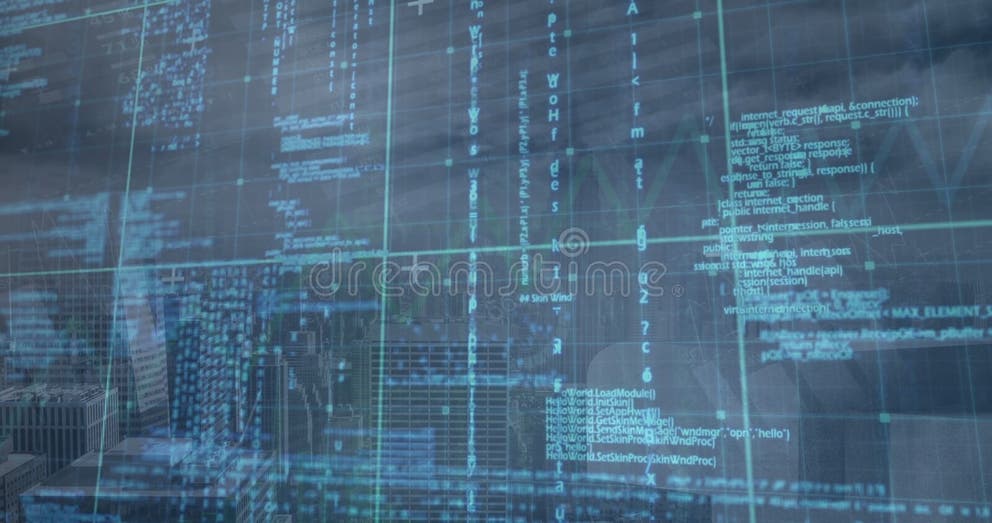 Image of Computer Language Over Infographic Interface, Modern Cityscape ...