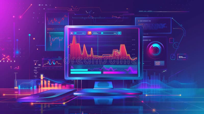 The Image is about a Computer with a Lot of Data on the Screen. the ...