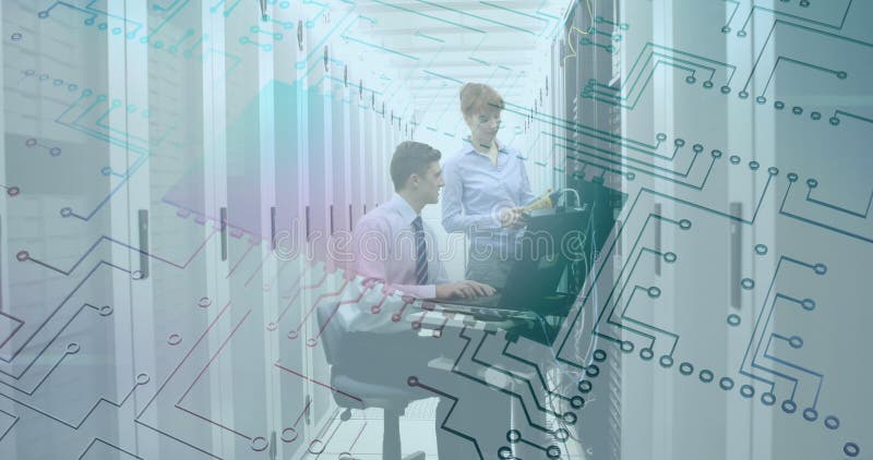 Image of Computer Motherboard with Man and Woman Talking in Computer ...