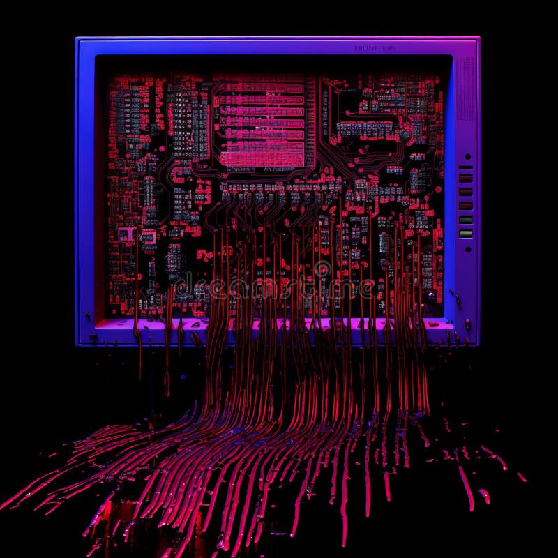 An Image of a Computer Motherboard with Red Liquid Dripping from it ...