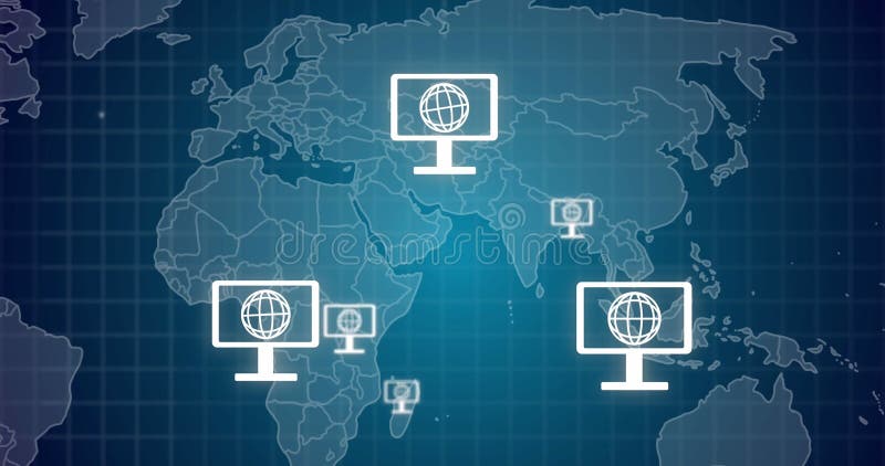 Image of Computers with Globe Icons, World Map and Data Processing ...
