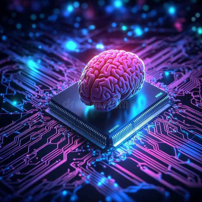 Image Concept of Human Brain on a Microchip - Image, Technology Stock ...
