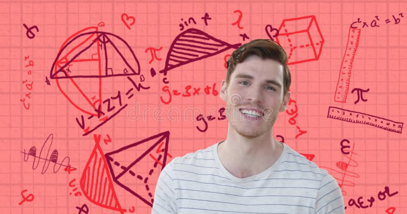 Image of Confident Caucasian Male Student Over Maths Equations and ...