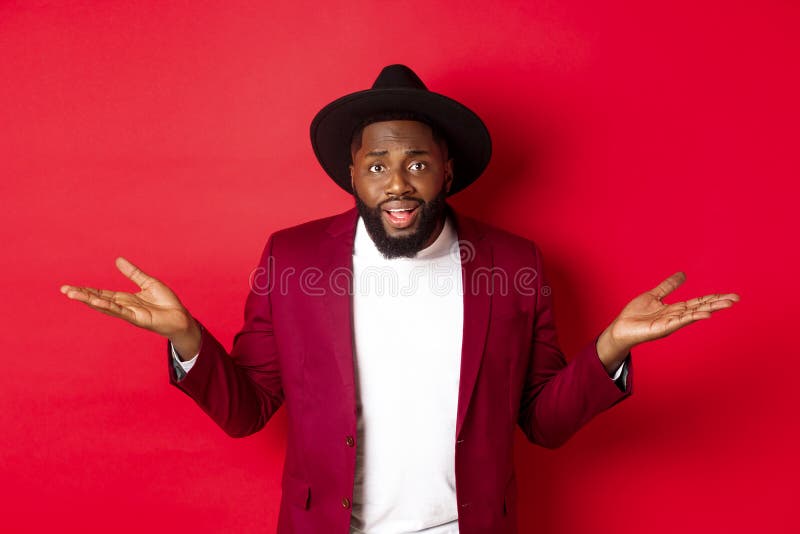 Image of Confused Black Man Asking Question, Spread Hands Sideways and ...