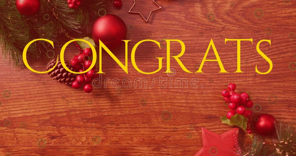 Image of Congrats Text Over Christmas Decorations Stock Photo - Image ...