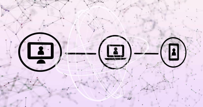 Image of Connected Digital Communication Media Icons with Spinning ...