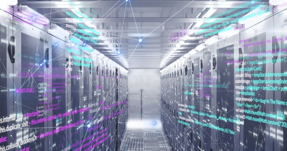 Image of Connected Dots and Computer Language Over Data Server Racks in ...