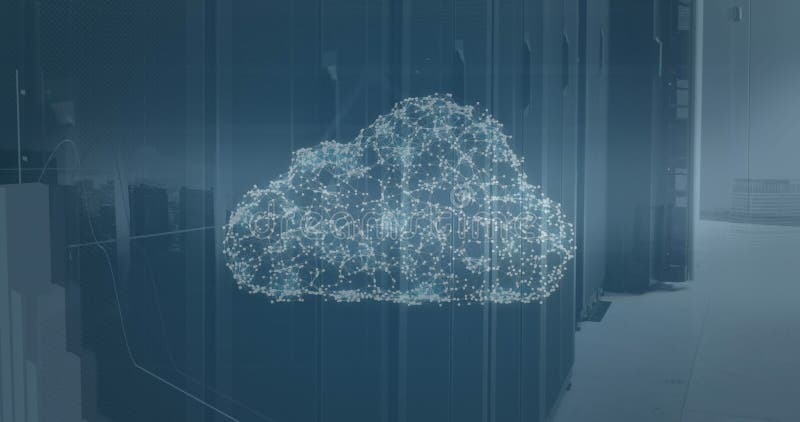 Image of Connected Dots Forming Cloud and Graphs Over Data Server Racks ...