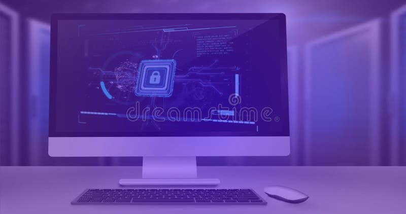 Image of Connected Dots Forming Globe, Padlock and Computer Language in ...