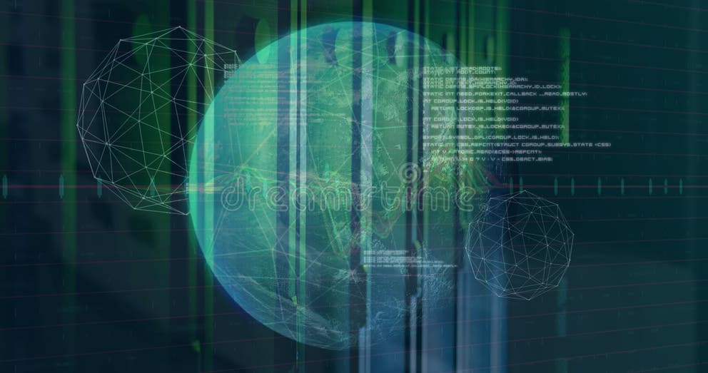 Image of Connected Dots Forming Globes, Computer Language, Graphs Over ...
