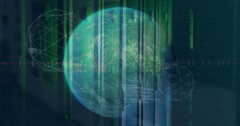 Image of Connected Dots Forming Globes, Computer Language, Graphs Over ...