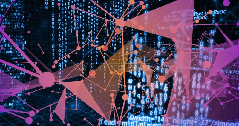 Image of Connected Dots Moving Over Binary Codes and Computer Language Stock Illustration ...
