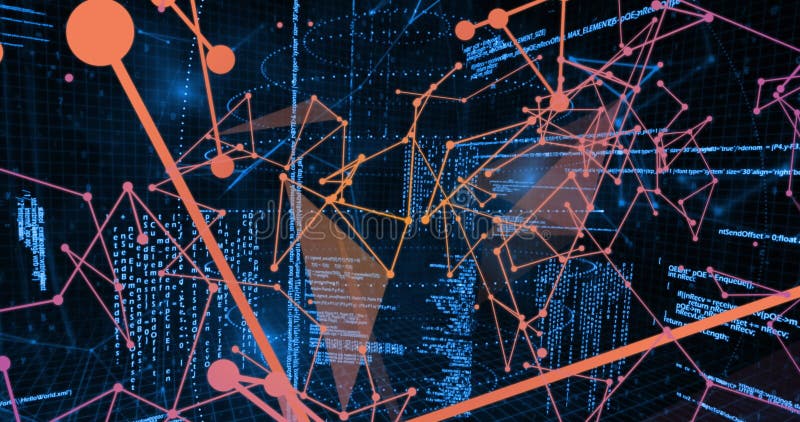 Image of Connected Dots Moving Over Binary Codes and Computer Language Stock Illustration ...