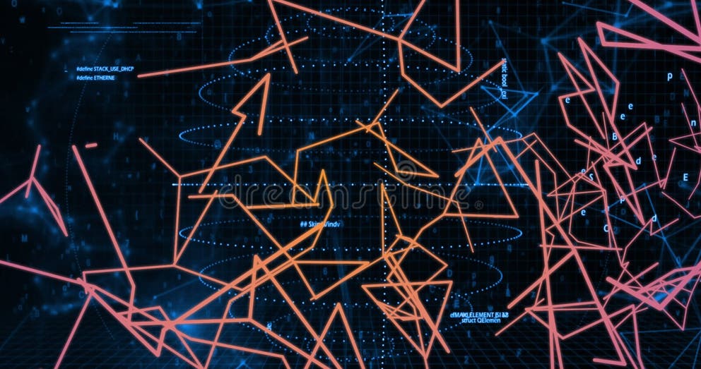 Image of Connected Dots Moving Over Binary Codes and Computer Language ...