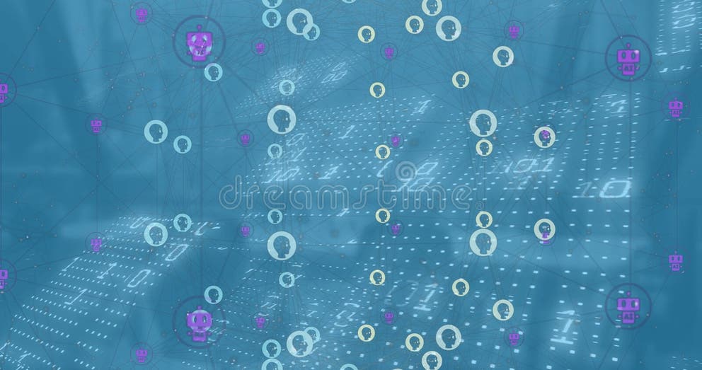 Image of Connected Icons Forming Globe Over Binary Codes and Glass ...