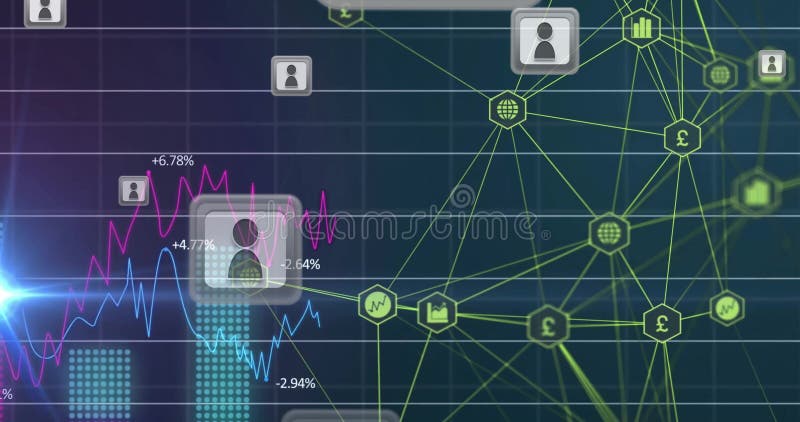 Image of Connected Icons, Profile Icons, Graphs with Changing Numbers ...