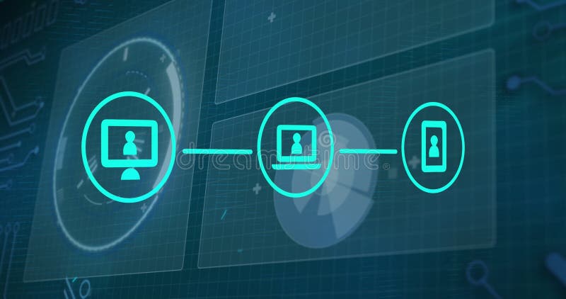 Image of Connected Media Icons Over Data Processing and Charts on ...