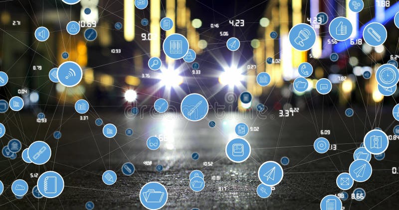 Image of Connected Media and Social Network Icons and Processing Data ...