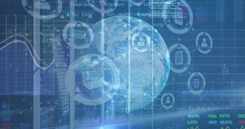 Image of Connected Technological Icons with Moving Data and Information ...