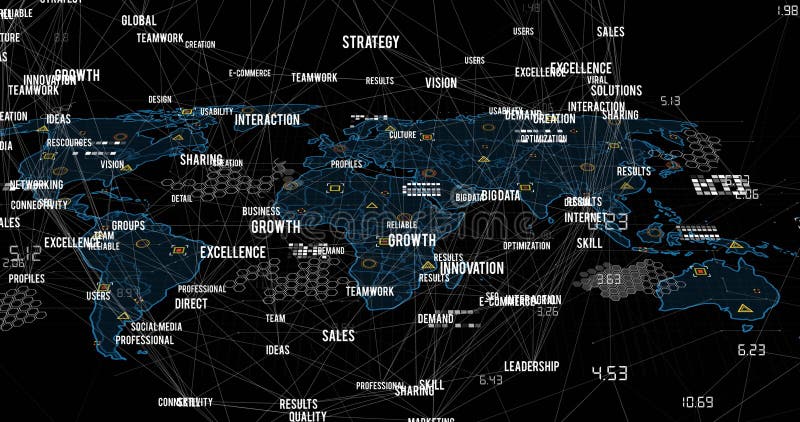 Image of Connected Texts Forming Globe Over Geometric Shapes on Map ...