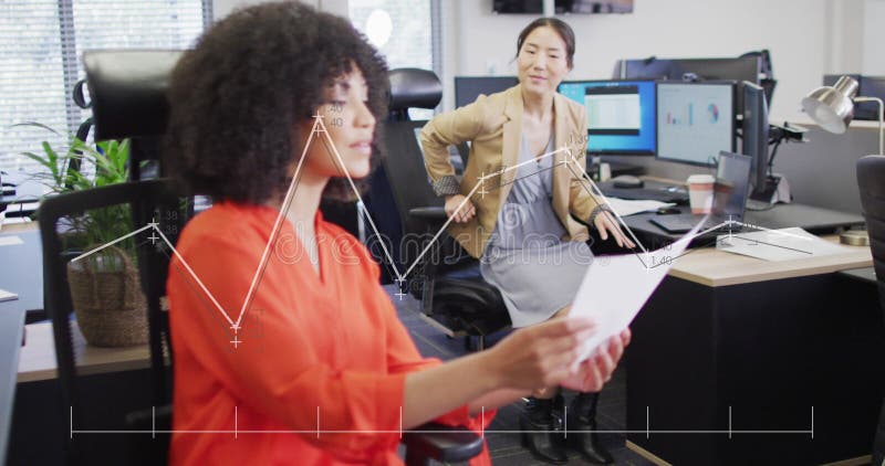 Image of Connections and Data Processing Over Diverse Businesswomen in ...