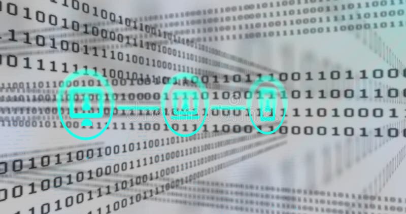 Image Of Connections With Icons Digital Data Processing Over Binary