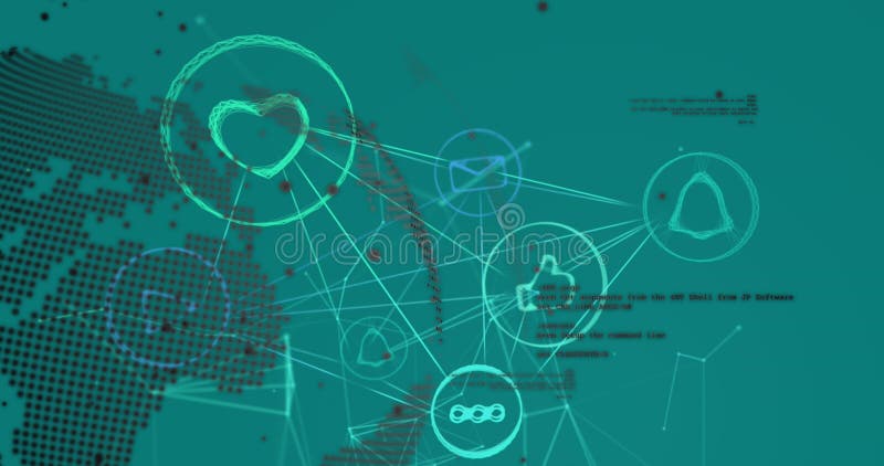 Image of Connections with Icons, Globe and Data Processing on Green ...