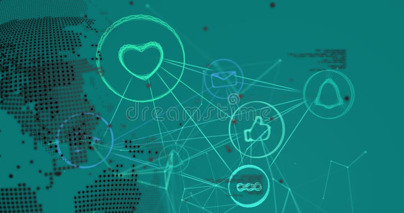 Image of Connections with Icons, Globe and Data Processing on Green ...