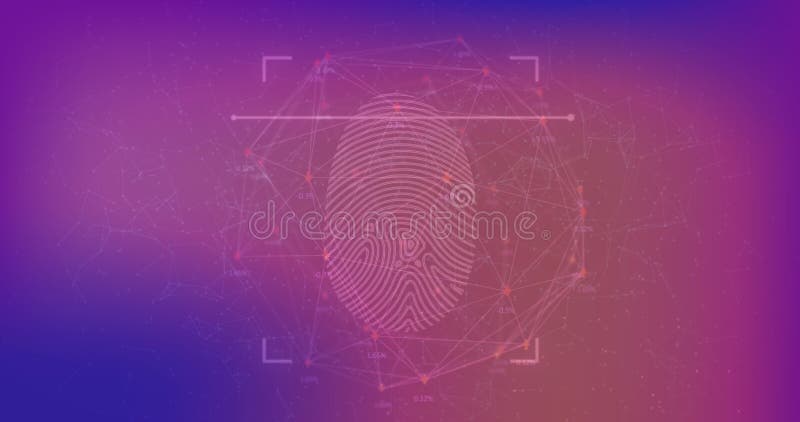 Image of Connections Over Fingerprint Scanning on Purple Background ...