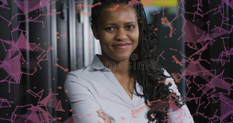 Image of Connections Over Happy African American Woman Posing in Server ...