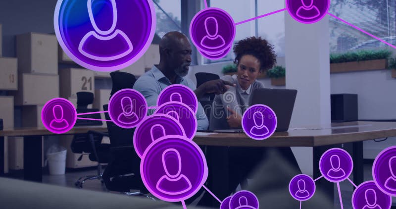 Image of Connections with People Icons Over Diverse Business People ...