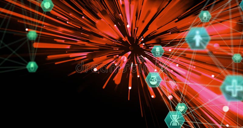 Image of Connections and Red Lines on Black Background Stock ...