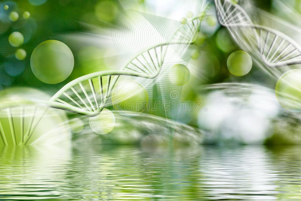 Image Consisting of Various Stylized DNA Chains in Space Along with Balls and the Reflection of ...