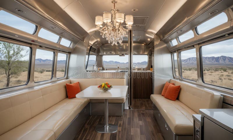 Dining Area Inside Bus with Table and Chairs Stock Illustration ...